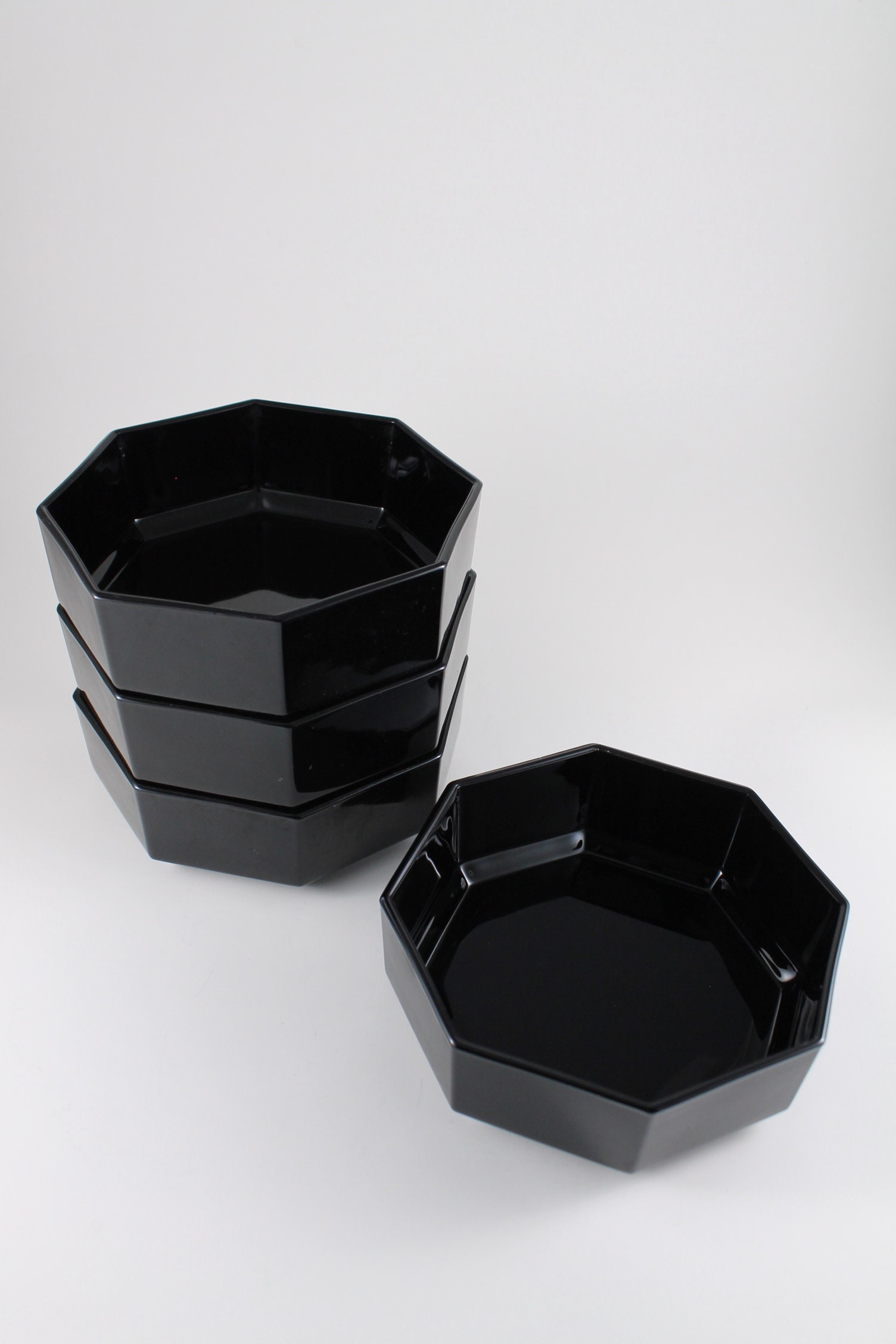 Vintage Black Arcoroc Octime Bowls Octagon Dinnerware Soup or | Etsy