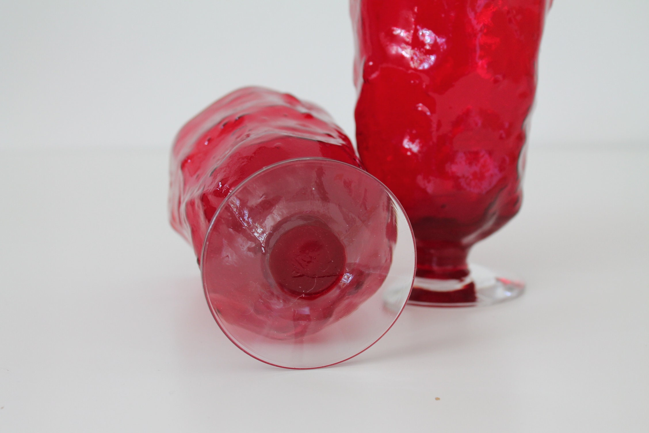 Vintage Ruby Red Crinkle Ice Glasses Morgantown Seneca - Etsy