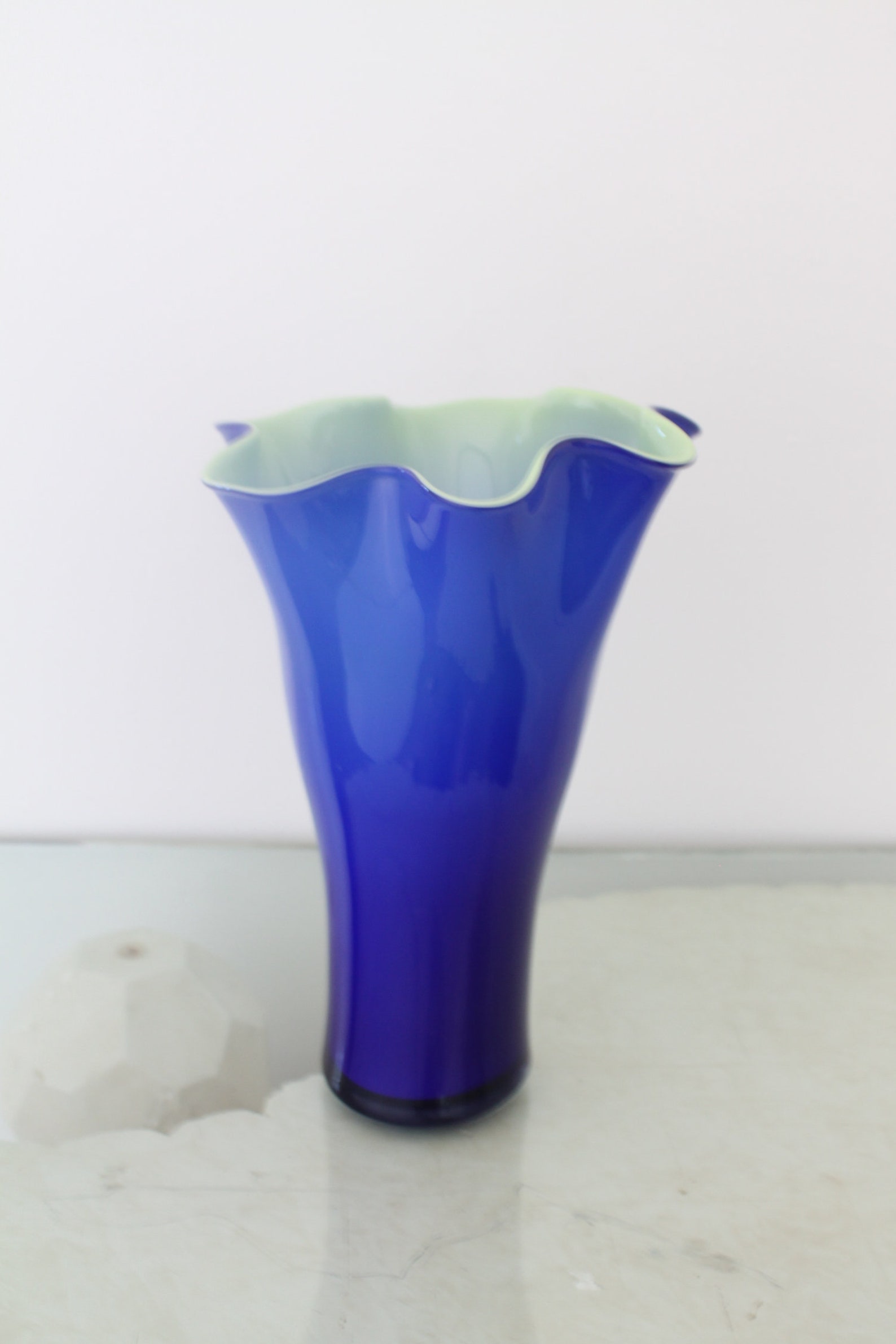 Vintage Blue Murano Glass Vase MCM Cased Glass Handkerchief - Etsy