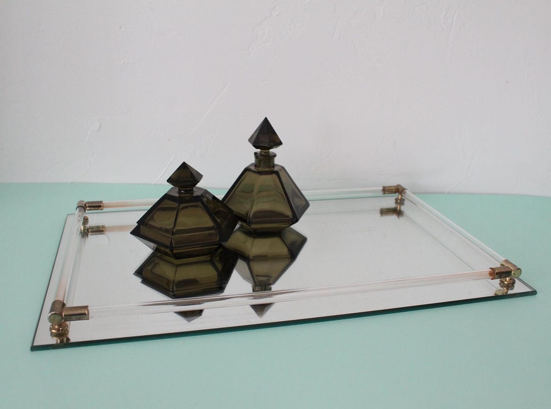 Vintage Mirror Vanity Tray, Bathroom Mirror Tray With Clear Lucite ...