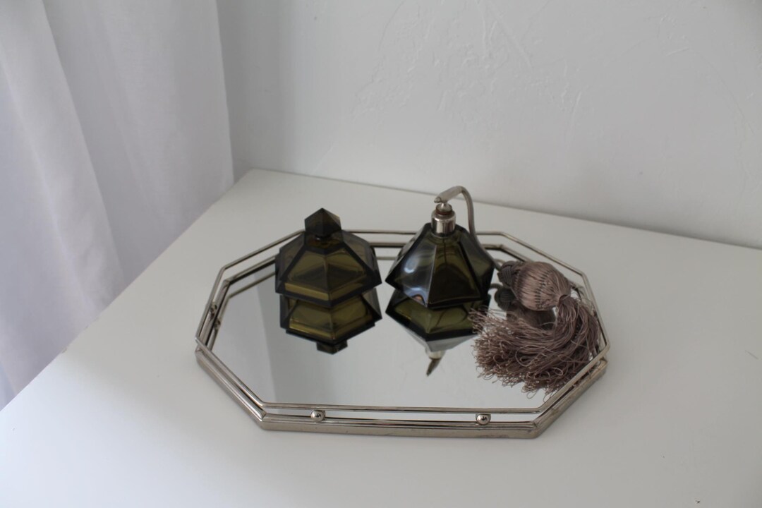 Vintage Mirror Vanity Tray, Bathroom Mirror Tray With Silver Details - Etsy