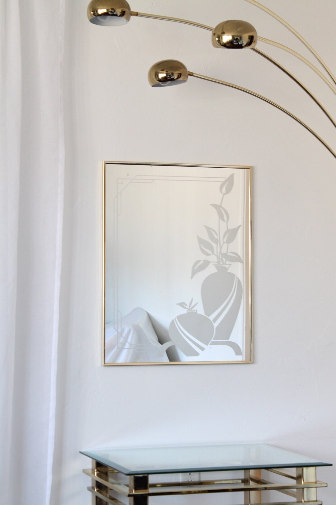 Vintage 80's Art Deco Mirror, Screen Printed Mirror With Vase and ...