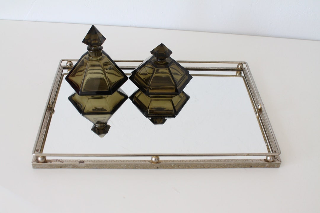 Vintage Mirror Vanity Tray, Bathroom Mirror Tray With Silver Details - Etsy