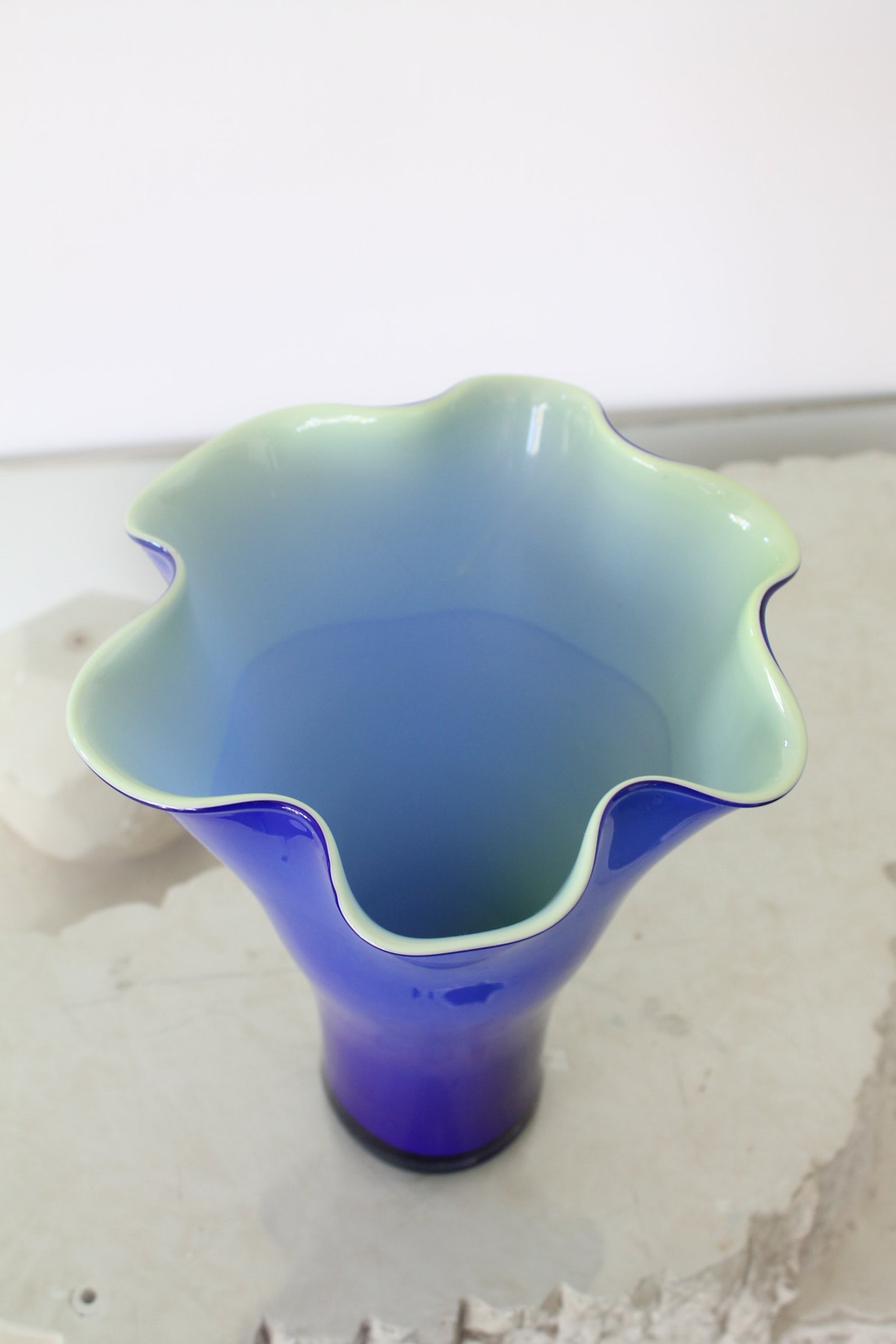 Vintage Blue Murano Glass Vase MCM Cased Glass Handkerchief | Etsy
