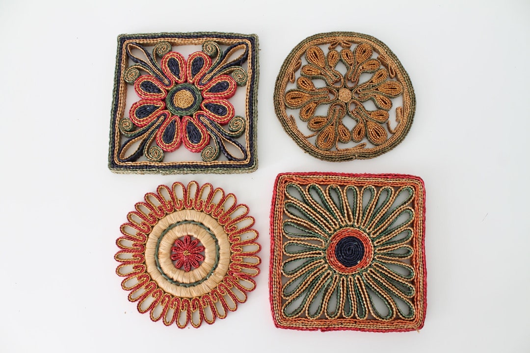 Vintage Straw Trivets Raffia Hot Pads Colorful Mid-century - Etsy