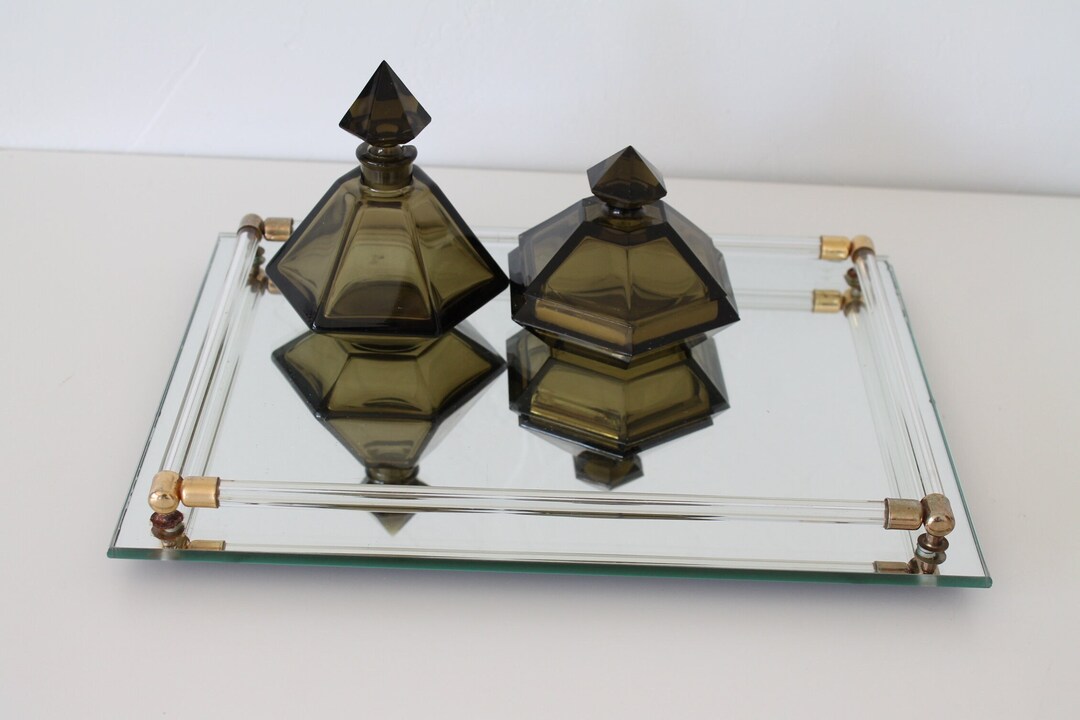 Vintage Mirror Vanity Tray, Bathroom Mirror Tray With Clear Lucite ...