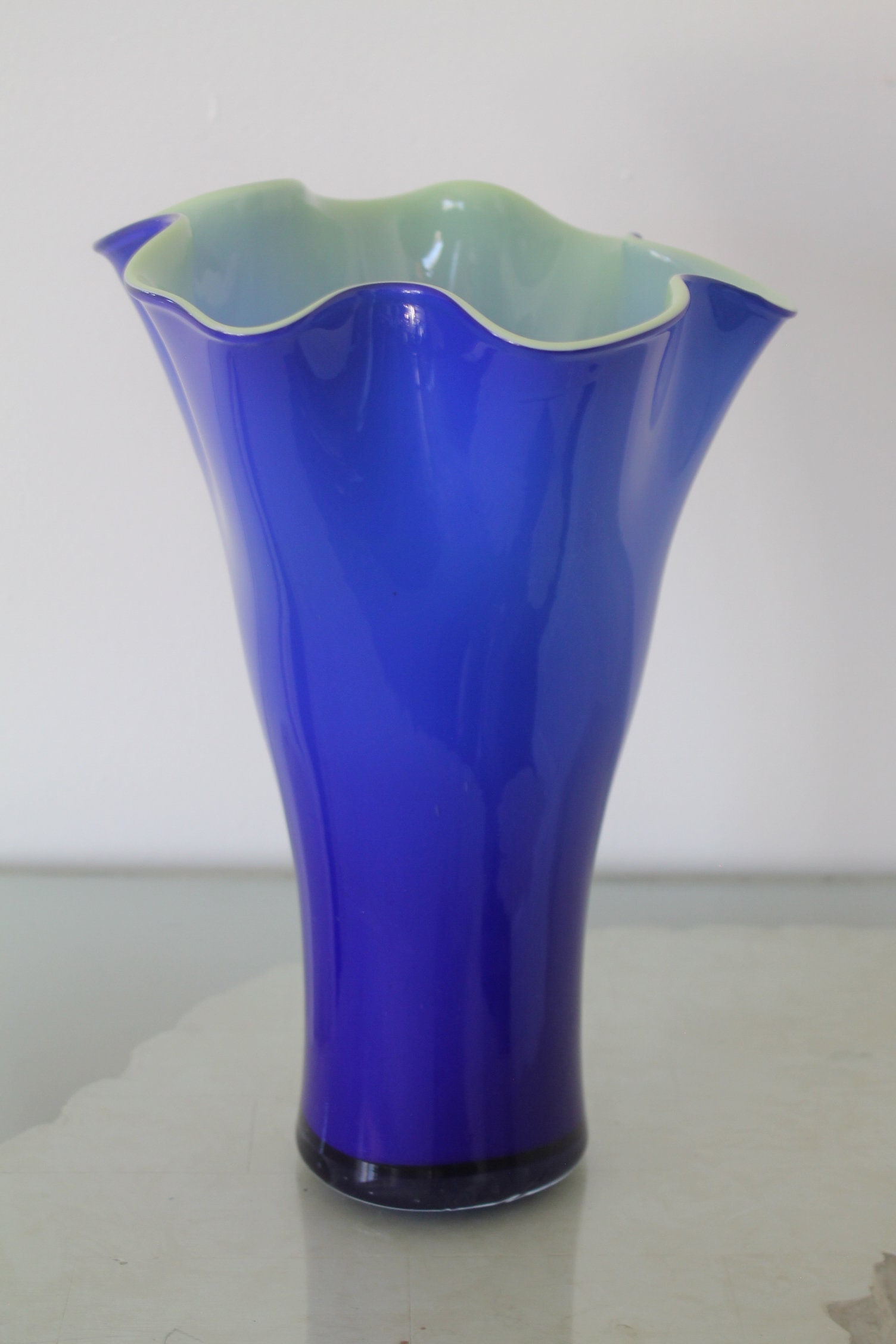 Vintage Blue Murano Glass Vase MCM Cased Glass Handkerchief | Etsy