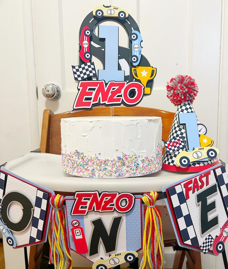 Race Car Cake Topper, Fist Race Car, Fast One Cake Topper, Decorations ...