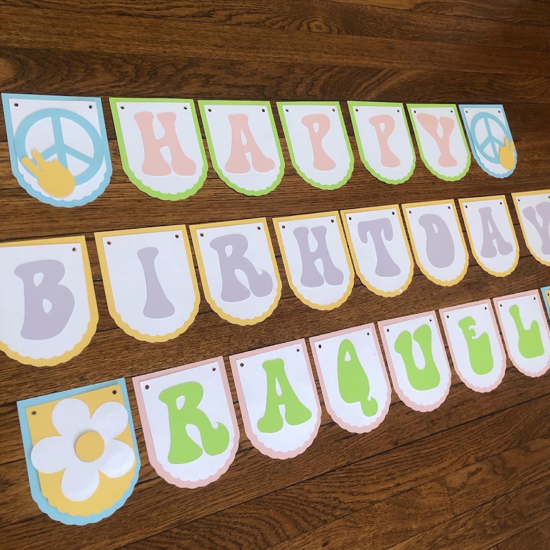 Groovy HBD Banner , Hippie Theme, Retro Banner, Boohoo Birthday, Chic ...