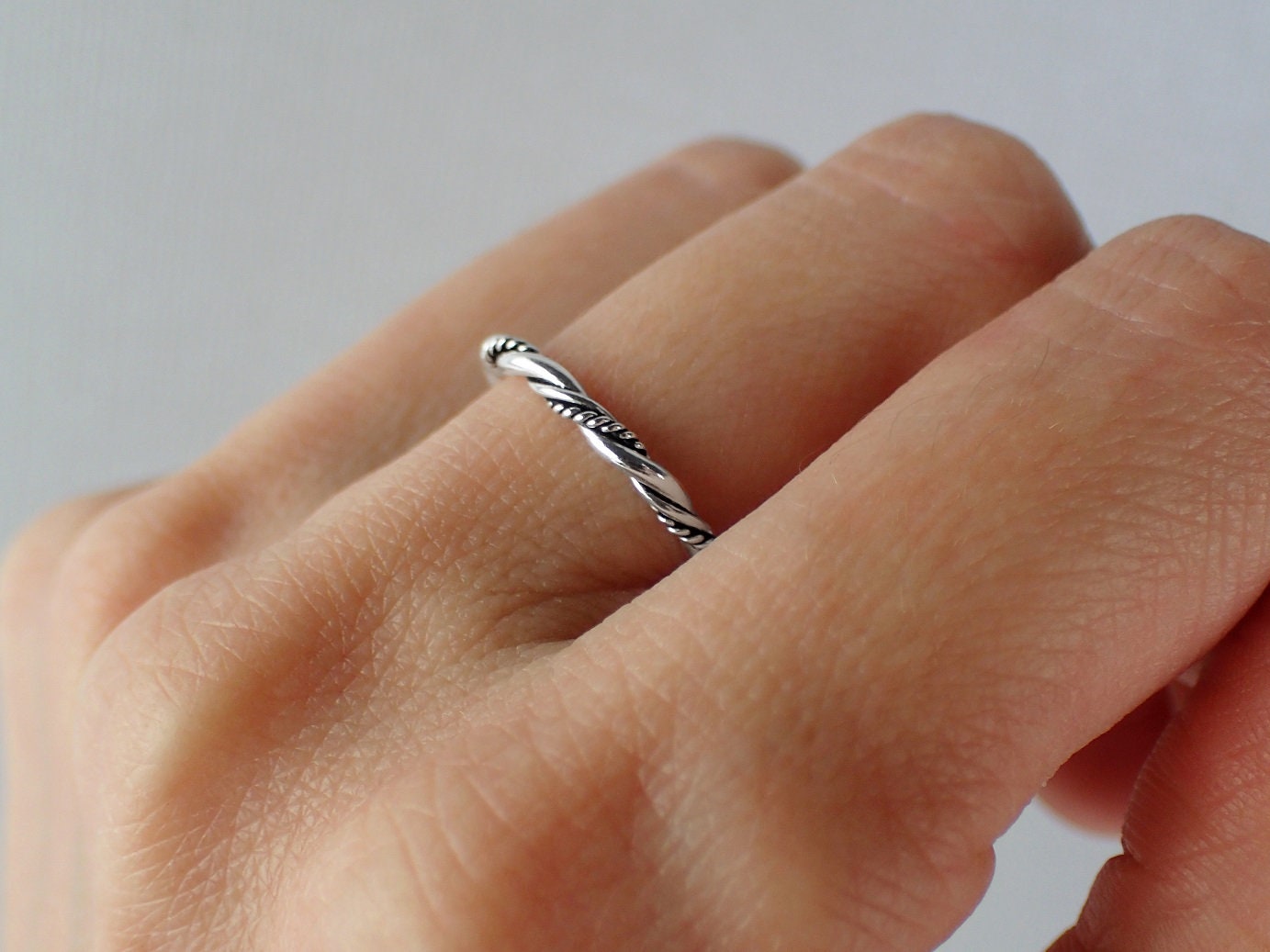 Silver Single Band Ring Minimalist Ring Oxydized and Twisted | Etsy