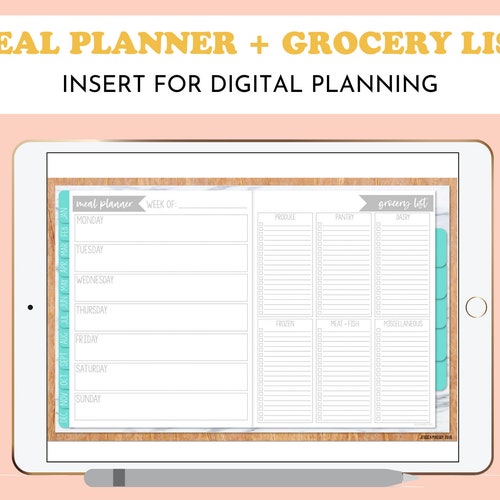 Meal Planner and Grocery List Insert for Digital Planning - Etsy