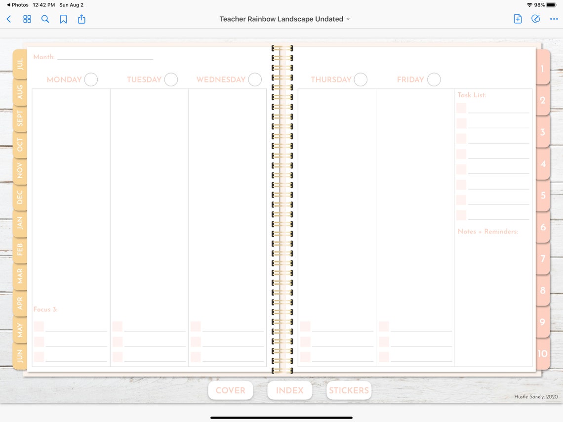 Customizable Boho Rainbow Digital Teacher Planner | Undated Landscape ...