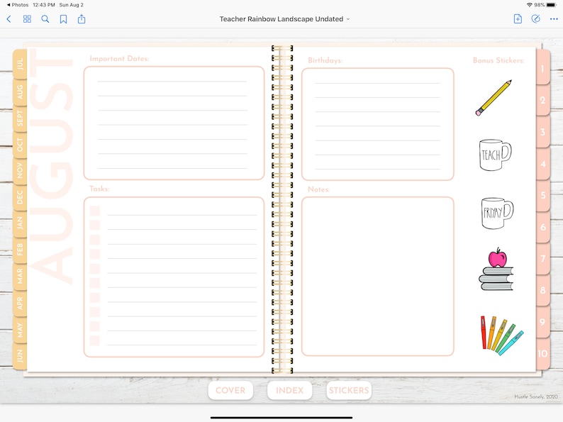 Customizable Boho Rainbow Digital Teacher Planner | Undated Landscape ...