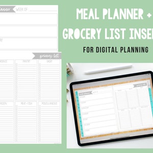 Meal Planner and Grocery List Insert for Digital Planning - Etsy
