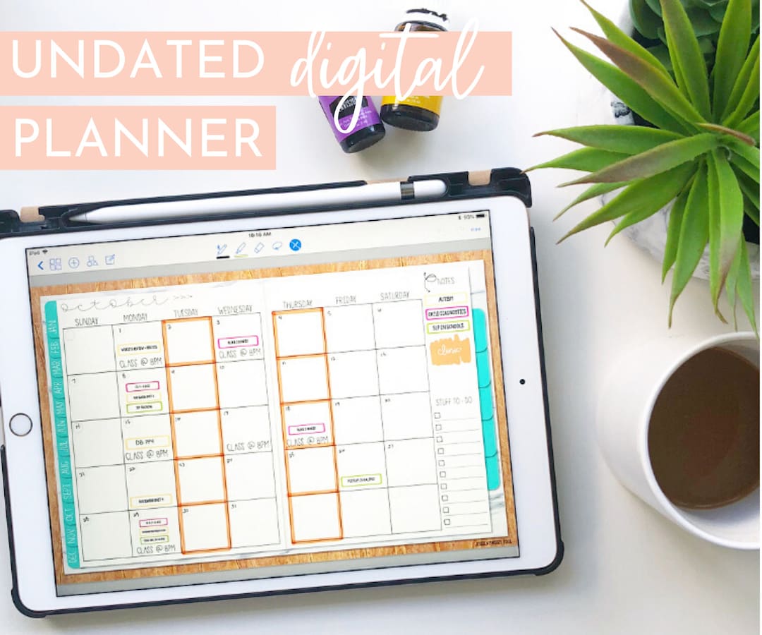 Undated Monthly Digital Planner | Marble + Turquoise | Hustle Sanely ...