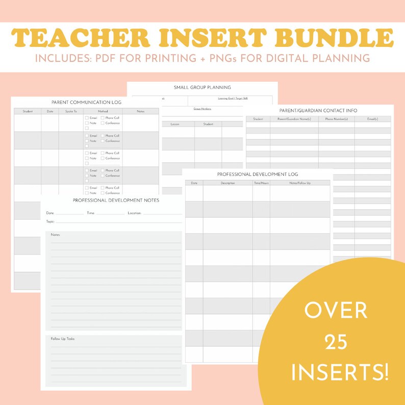 Digital Teacher Planning Insert Bundle Print or Use for | Etsy