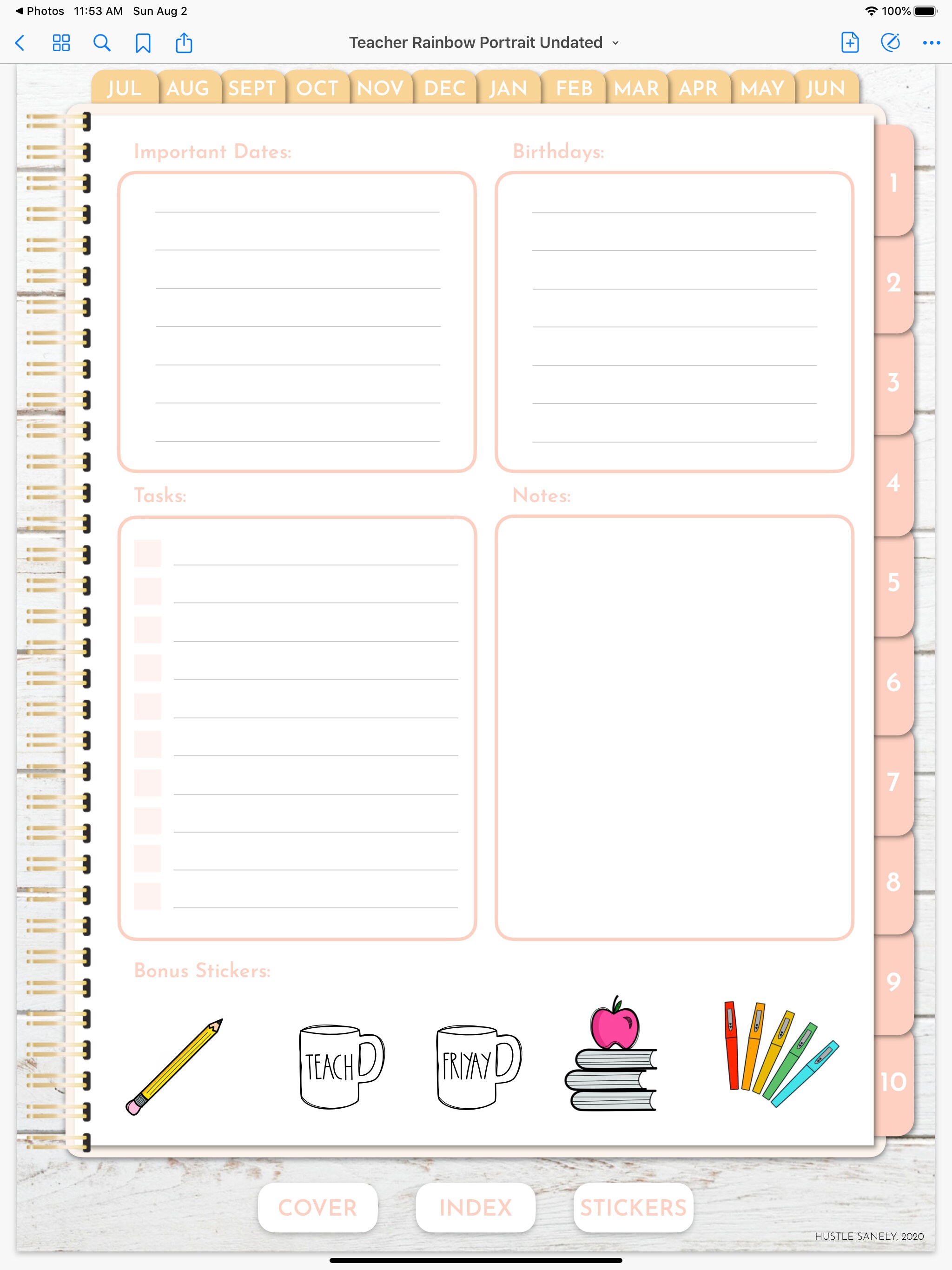 Customizable Boho Rainbow Digital Teacher Planner | Undated Portrait ...
