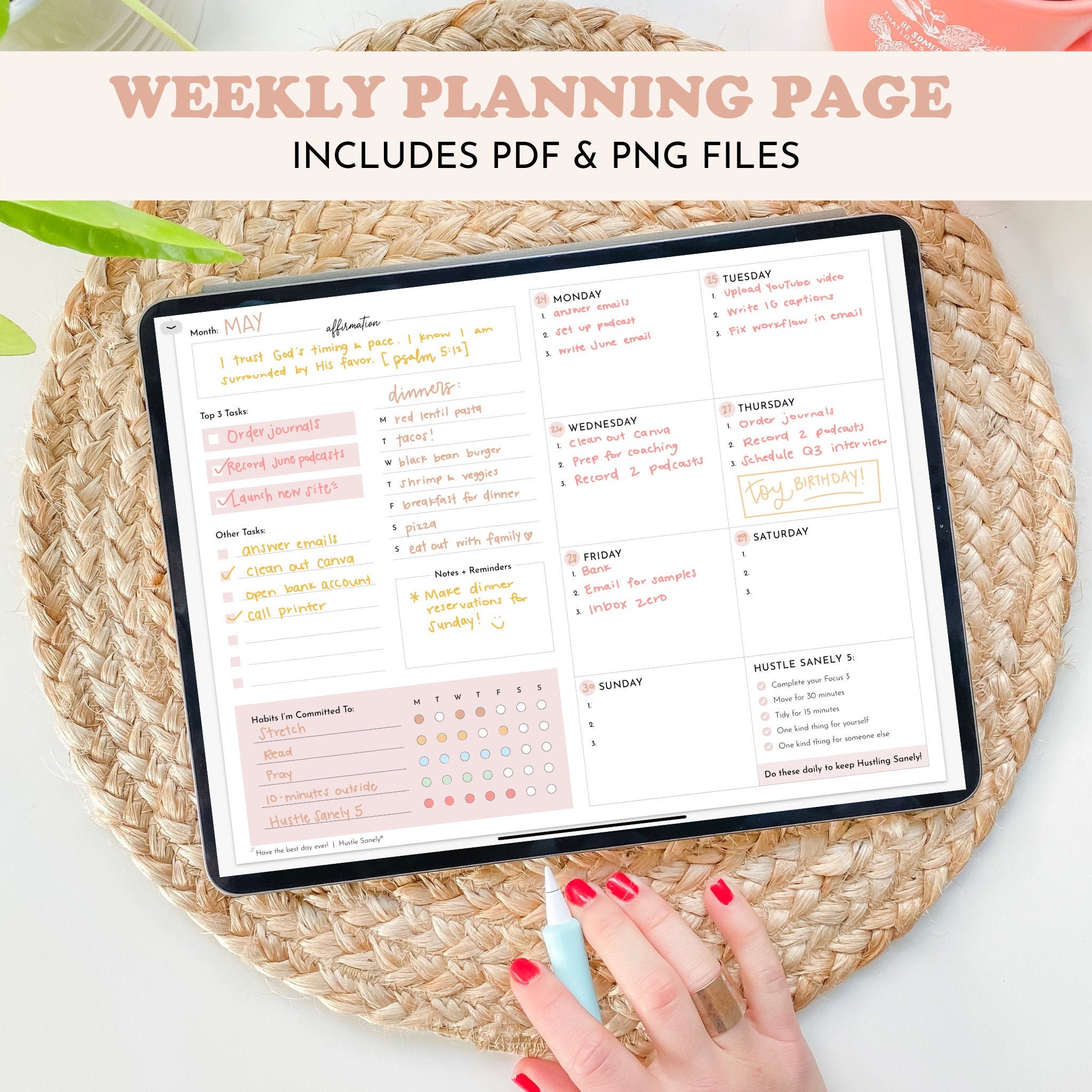 Digital Weekly Planning Notepad With Habit Tracker | Hustle Sanely® - Etsy