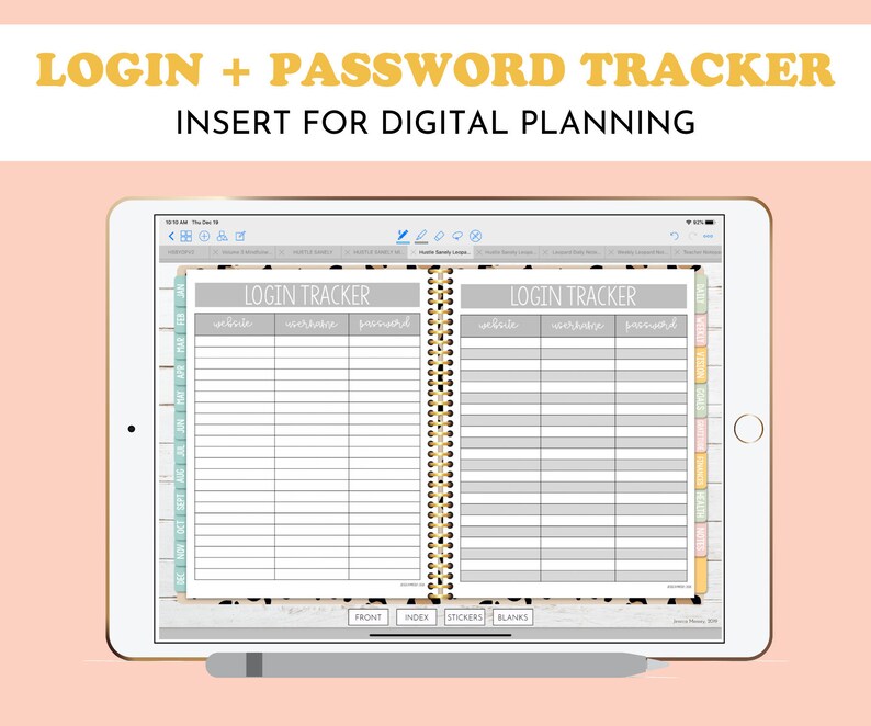 Username and Password Login Tracker for Digital Planning | Etsy