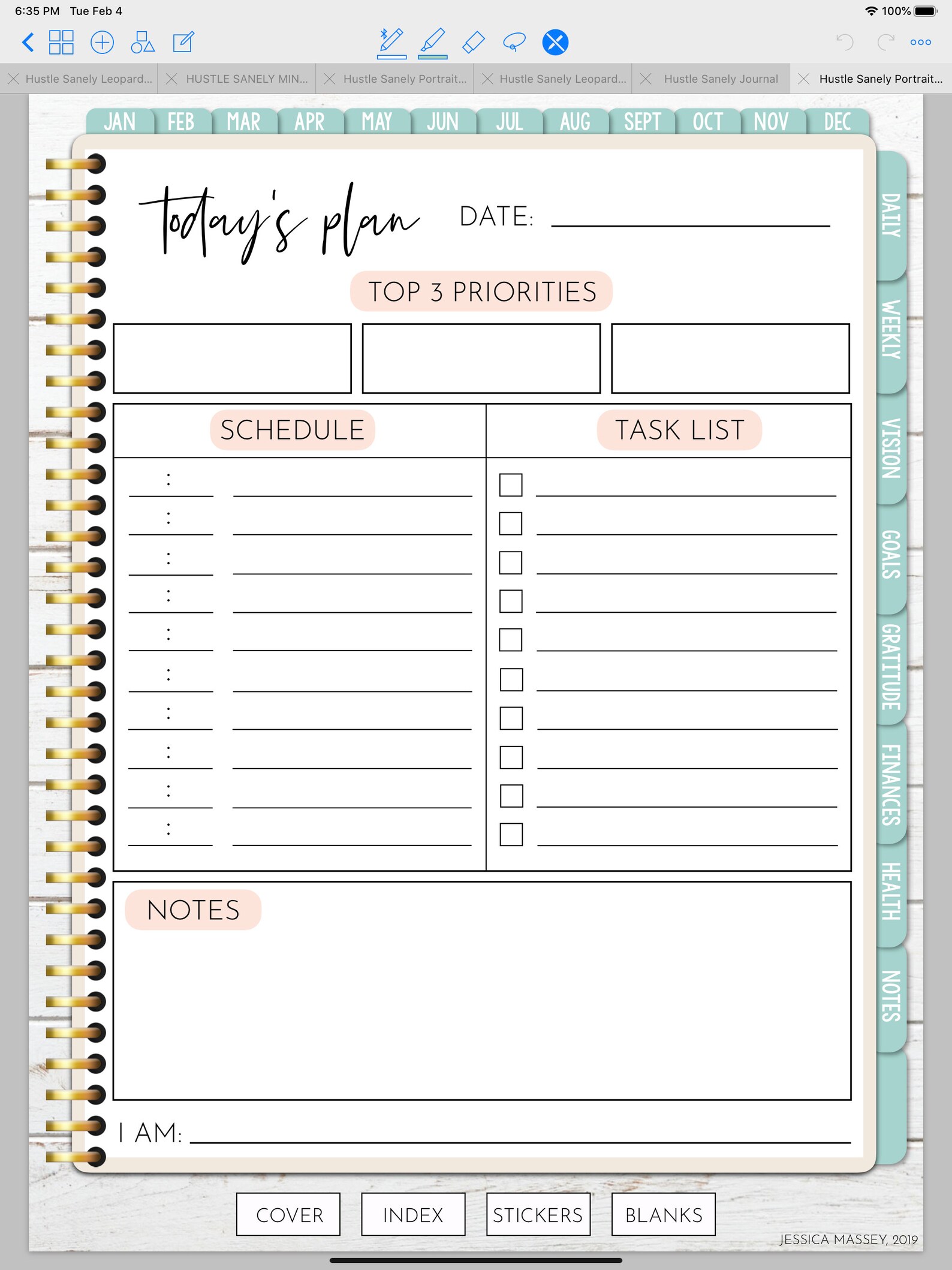 Undated Portrait Digital Planner Terrazzo Design Hustle | Etsy