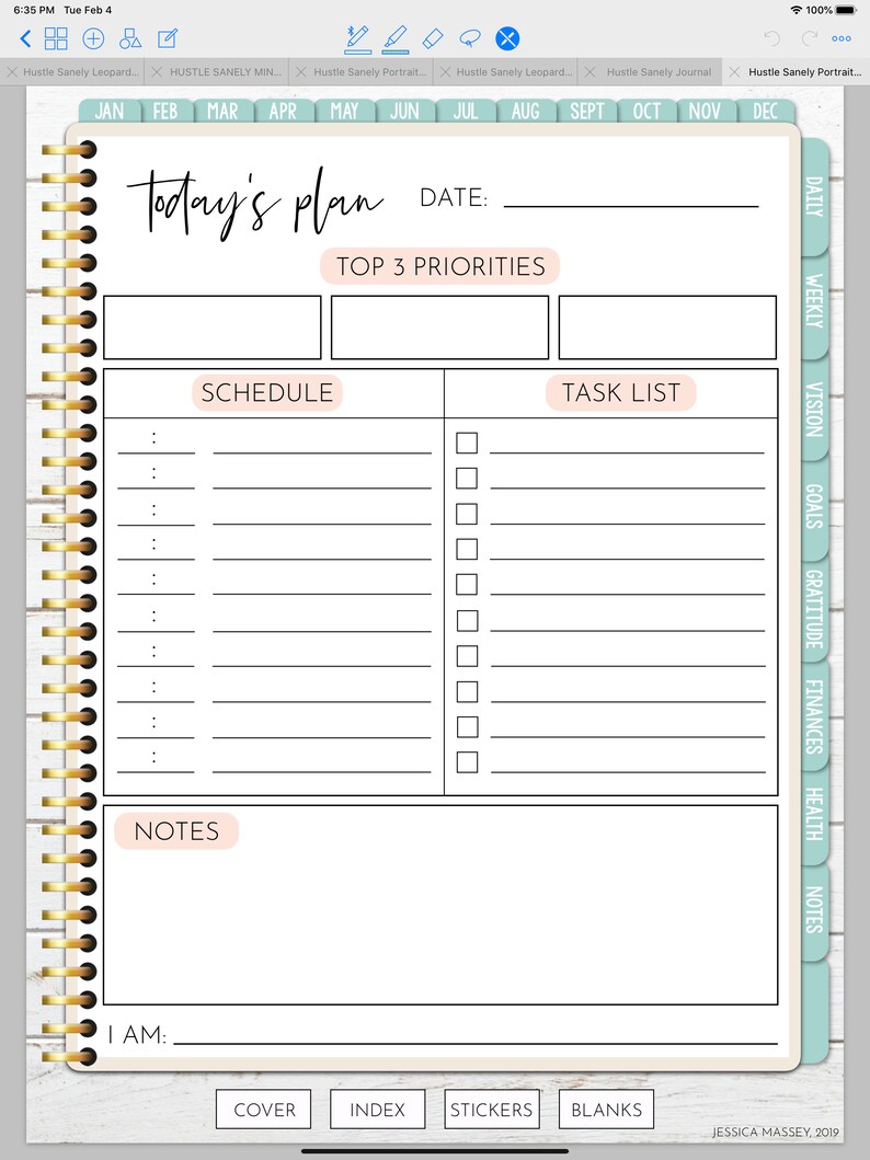 Undated Portrait Digital Planner Terrazzo Design Hustle | Etsy