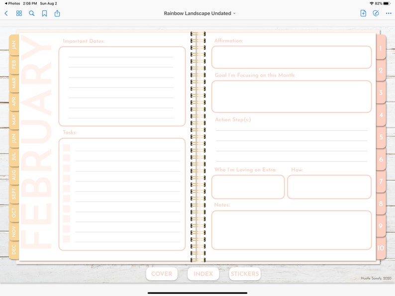 Boho Customizable Digital Planner Undated Landscape Hustle | Etsy
