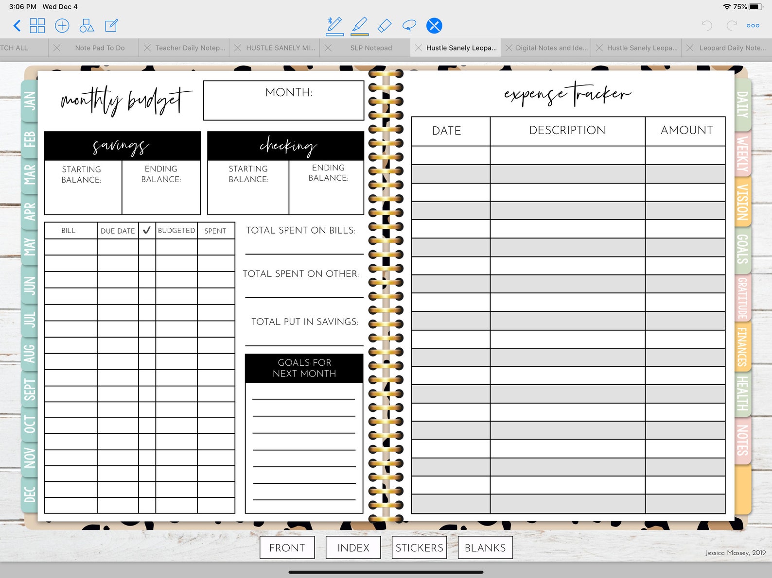 Leopard Print Undated Landscape Digital Planner Hustle - Etsy