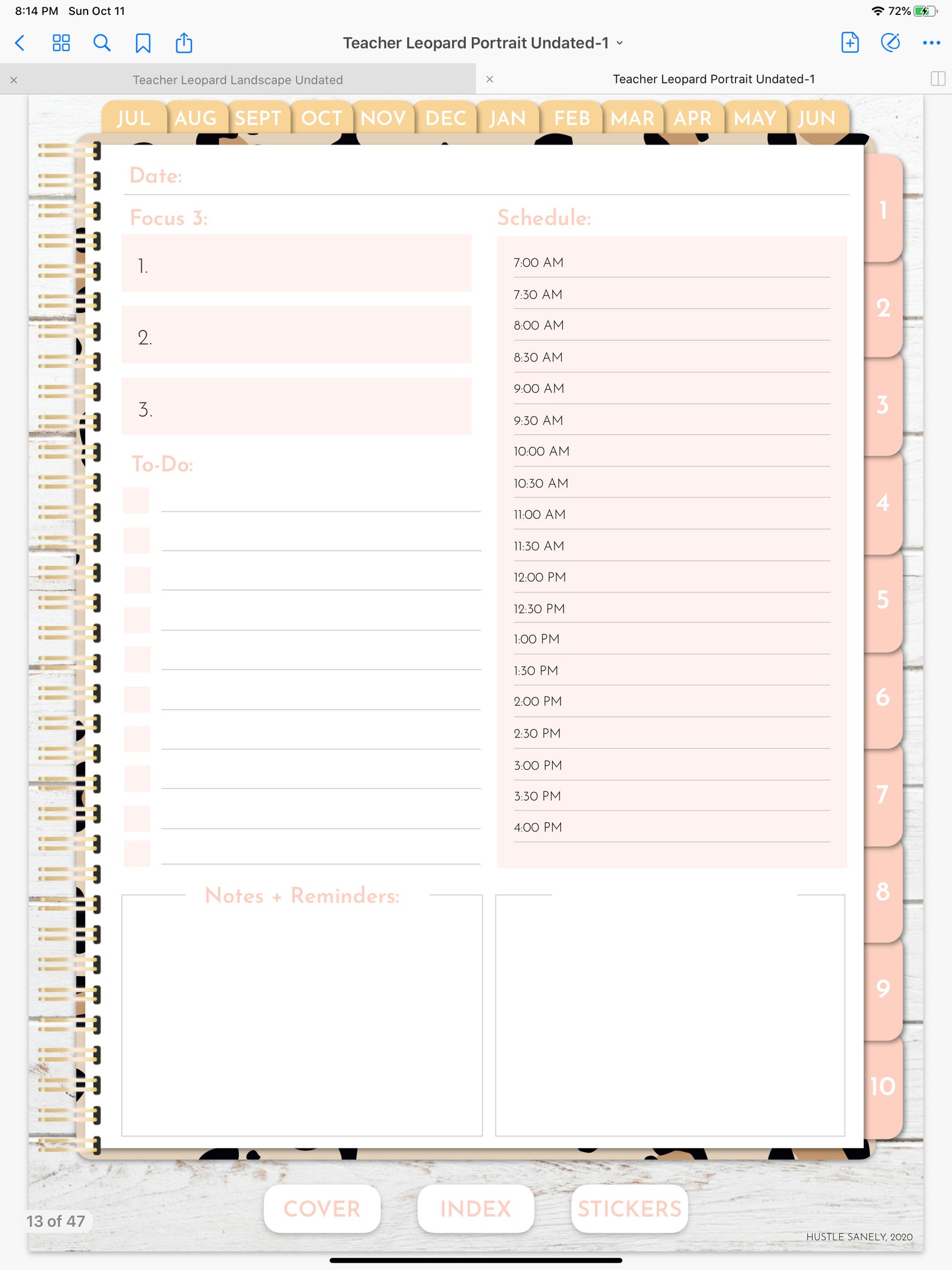 Customizable Leopard Digital Teacher Planner Undated | Etsy