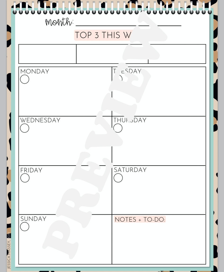 Digital Weekly Planning Leopard Print Notepad | Hustle Sanely® - Etsy