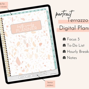 Undated Portrait Digital Planner Terrazzo Design | Hustle Sanely® - Etsy