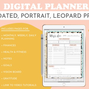 Leopard Print Undated Portrait Digital Planner | Hustle Sanely® - Etsy
