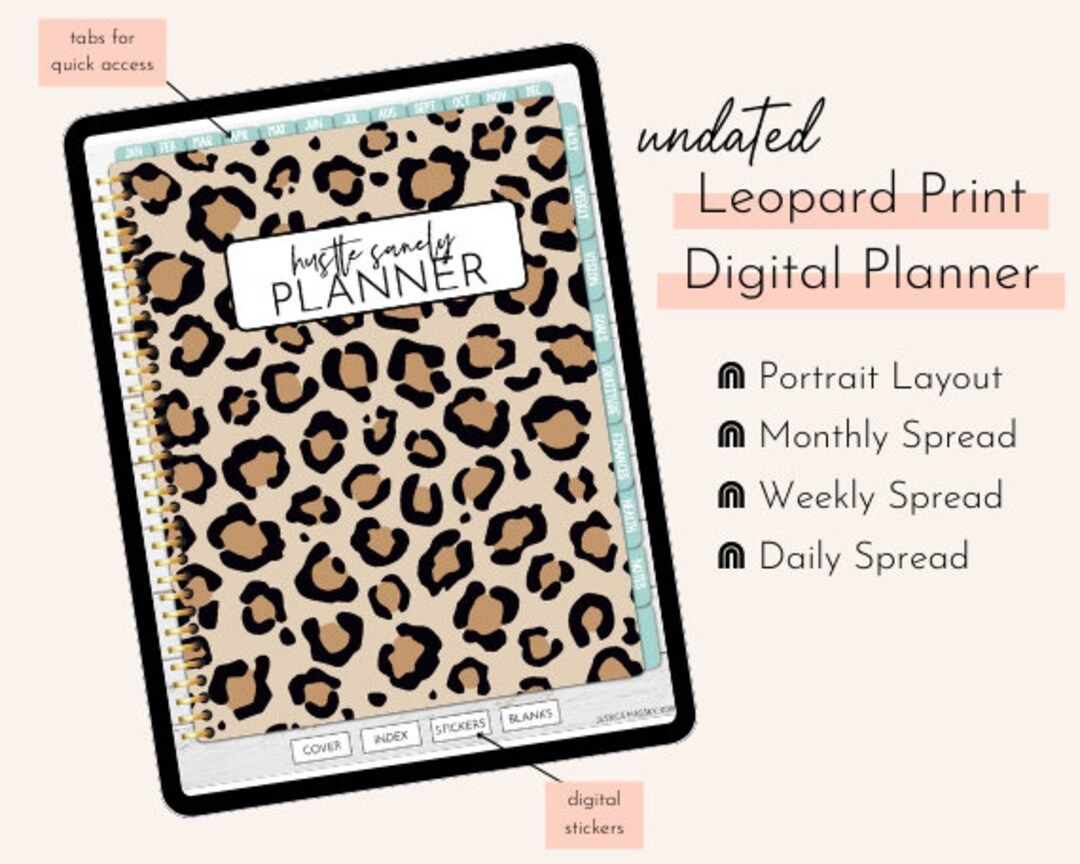 Leopard Print Undated Portrait Digital Planner | Hustle Sanely® - Etsy