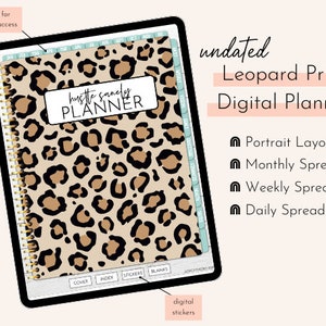 Leopard Print Undated Portrait Digital Planner | Hustle Sanely® - Etsy
