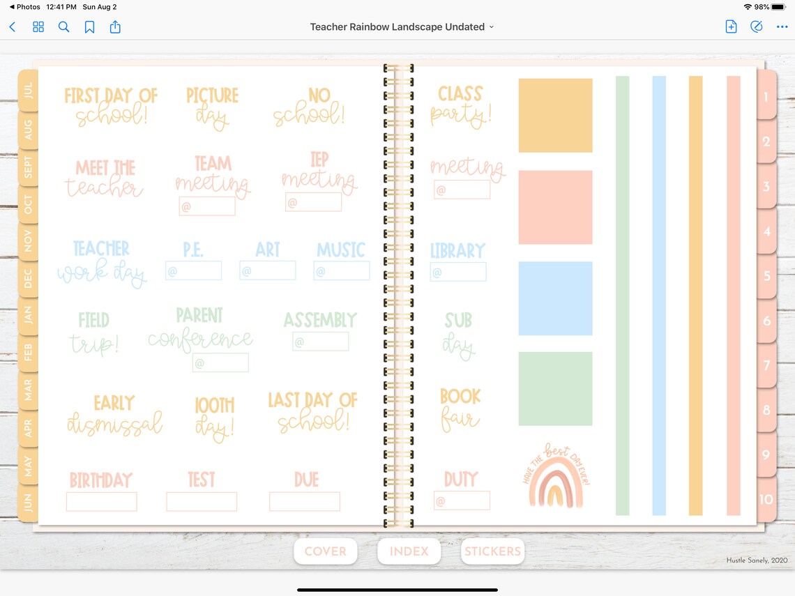 Customizable Boho Rainbow Digital Teacher Planner | Undated Landscape ...