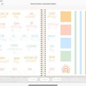 Customizable Boho Rainbow Digital Teacher Planner | Undated Landscape ...