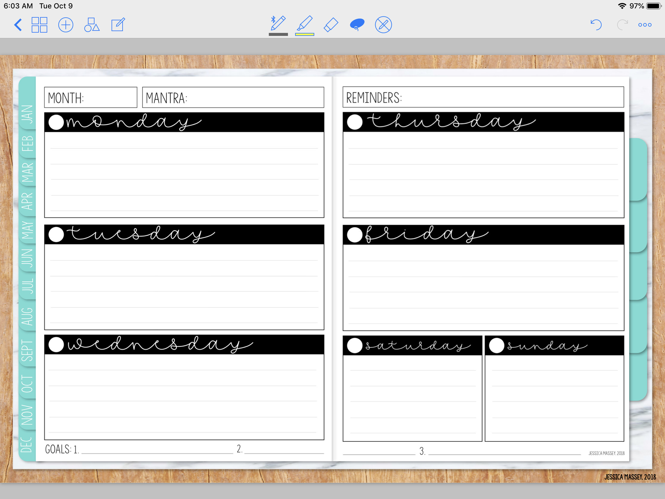 Horizontal Weekly Insert for Digital Planning Undated Blank - Etsy