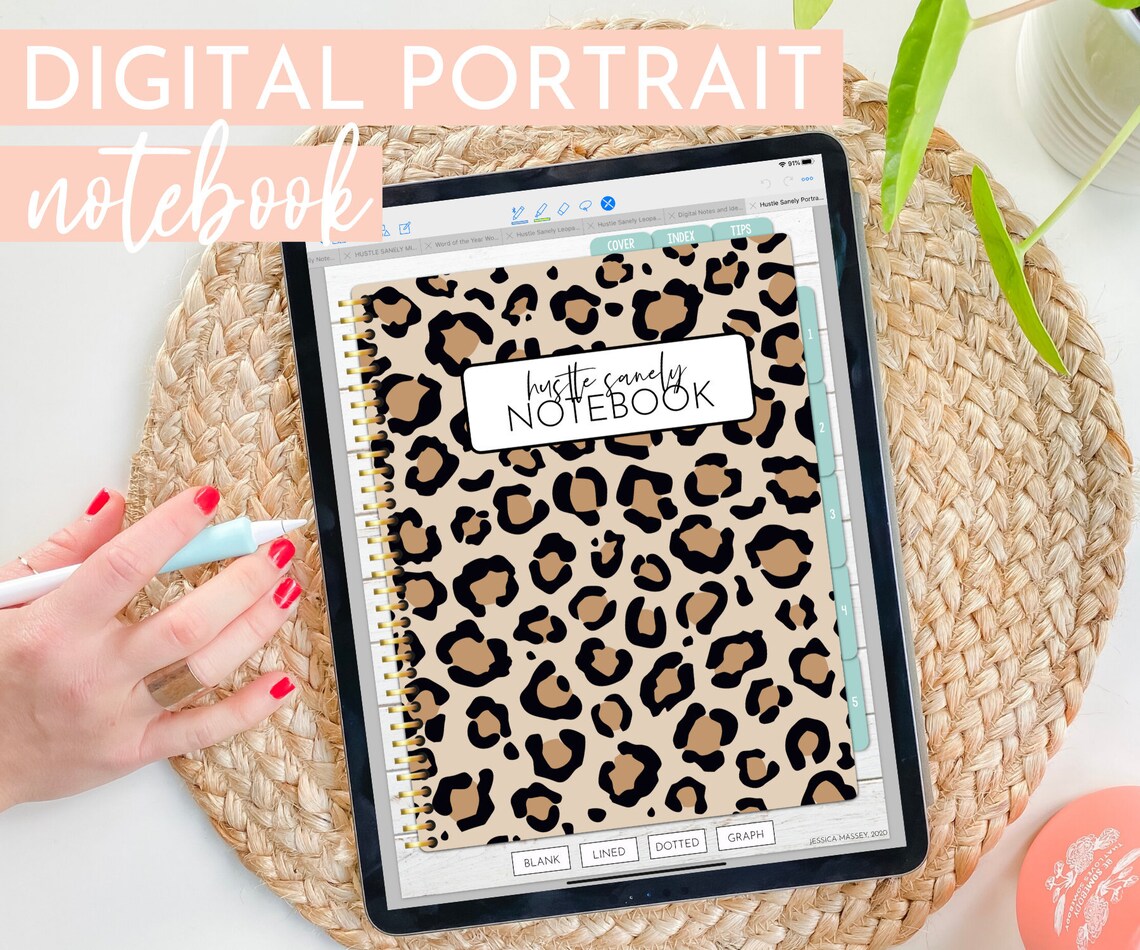 Digital Portrait Notebook With 5 Tabs | Leopard Print | Blank, Dotted ...