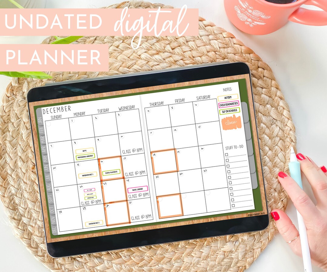 Undated Monthly Digital Planner | Olive + Gray | Hustle Sanely® - Etsy