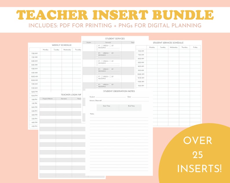 Digital Teacher Planning Insert Bundle Print or Use for | Etsy