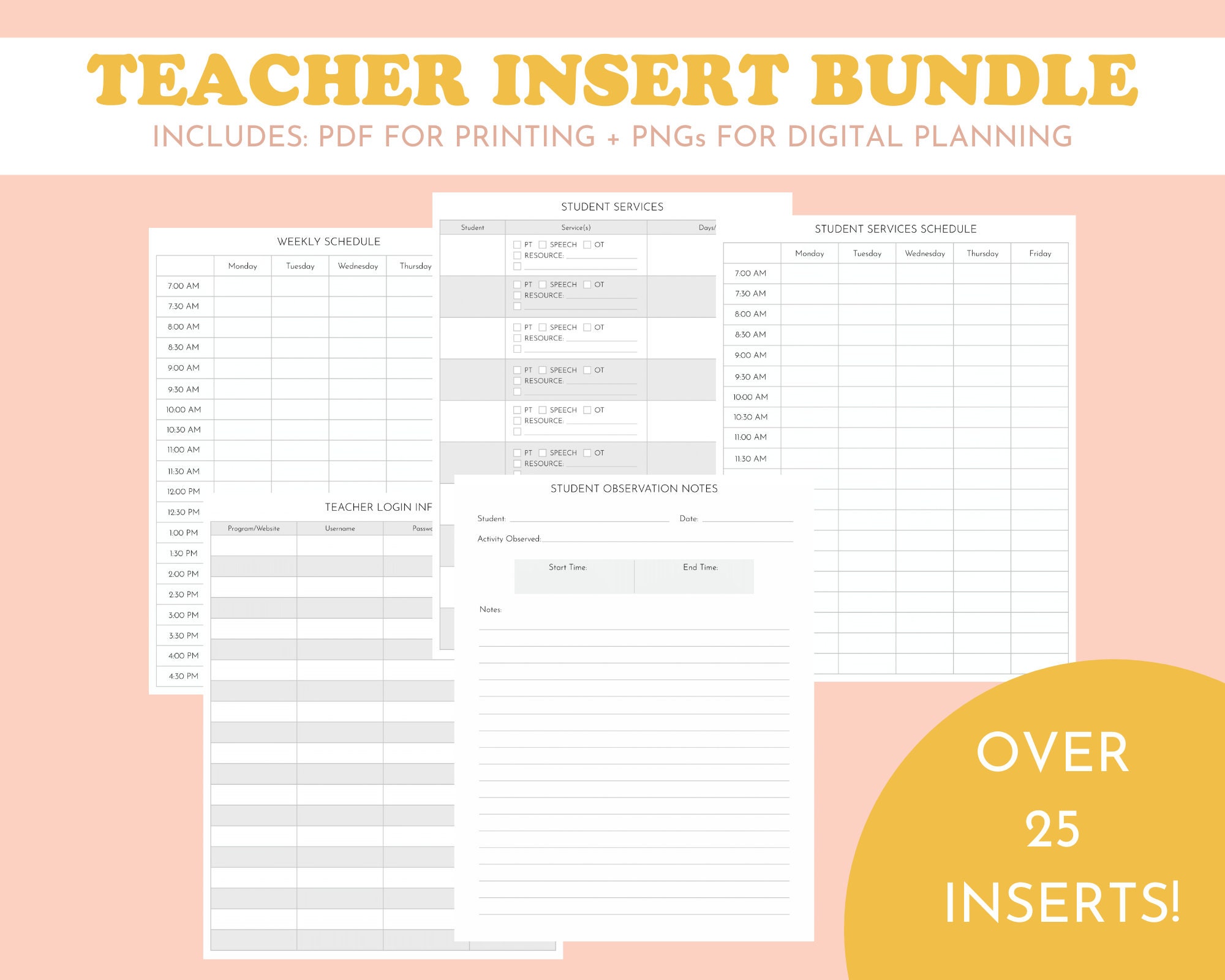 Digital Teacher Planning Insert Bundle Print or Use for | Etsy