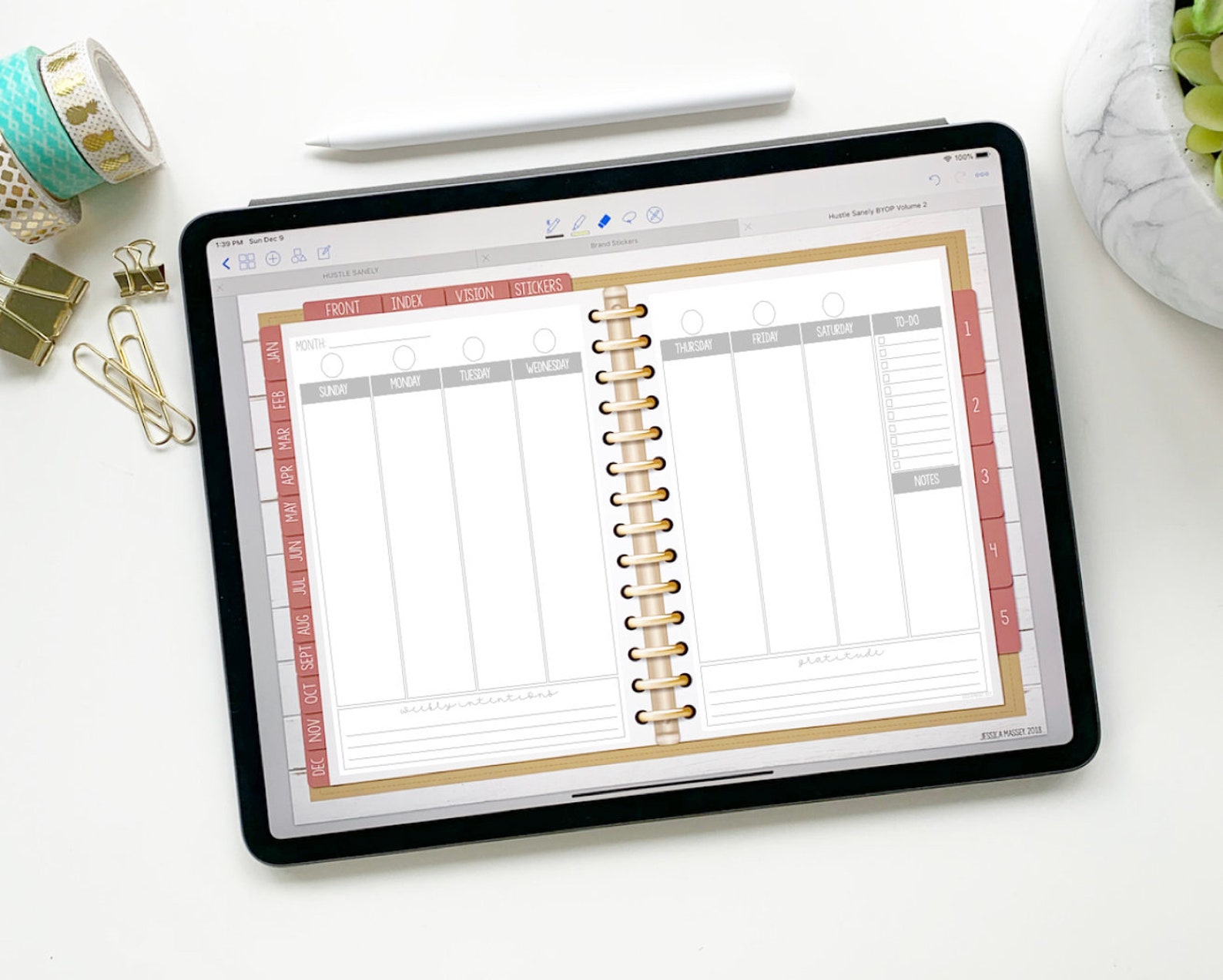 Vertical Weekly Insert for Digital Planning - Undated Blank Sunday ...