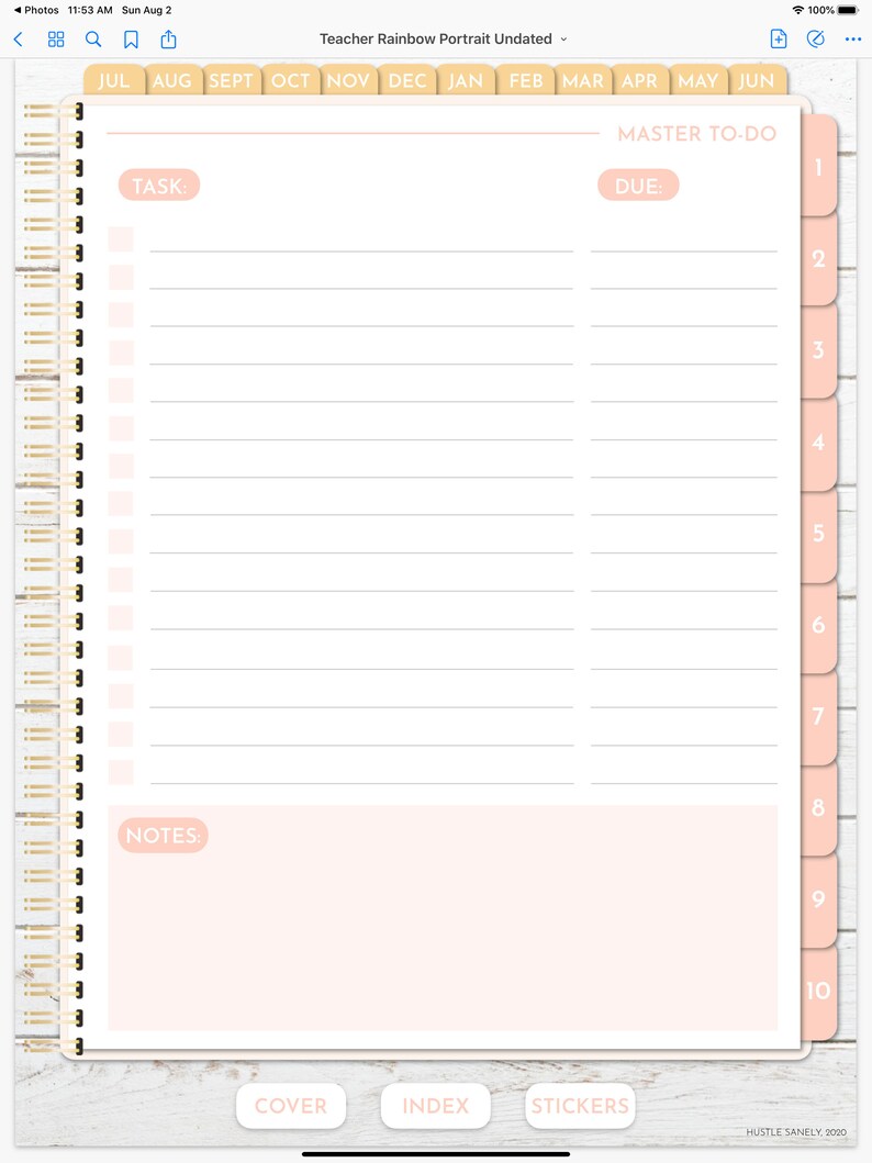 Customizable Boho Rainbow Digital Teacher Planner | Undated Portrait ...