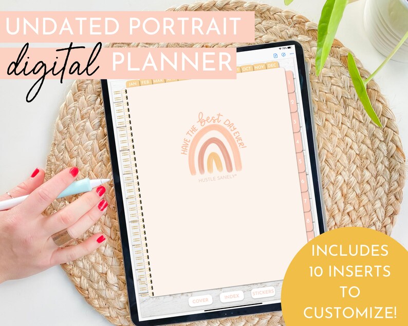 Boho Rainbow Customizable Digital Planner | Undated Portrait | Hustle ...
