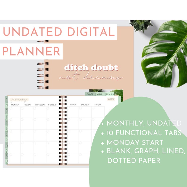Undated Monthly Digital Planner Monday Start Hustle - Etsy