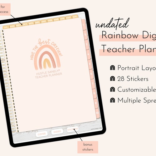Customizable Boho Rainbow Digital Teacher Planner Undated - Etsy