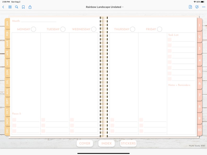 Boho Customizable Digital Planner Undated Landscape Hustle | Etsy
