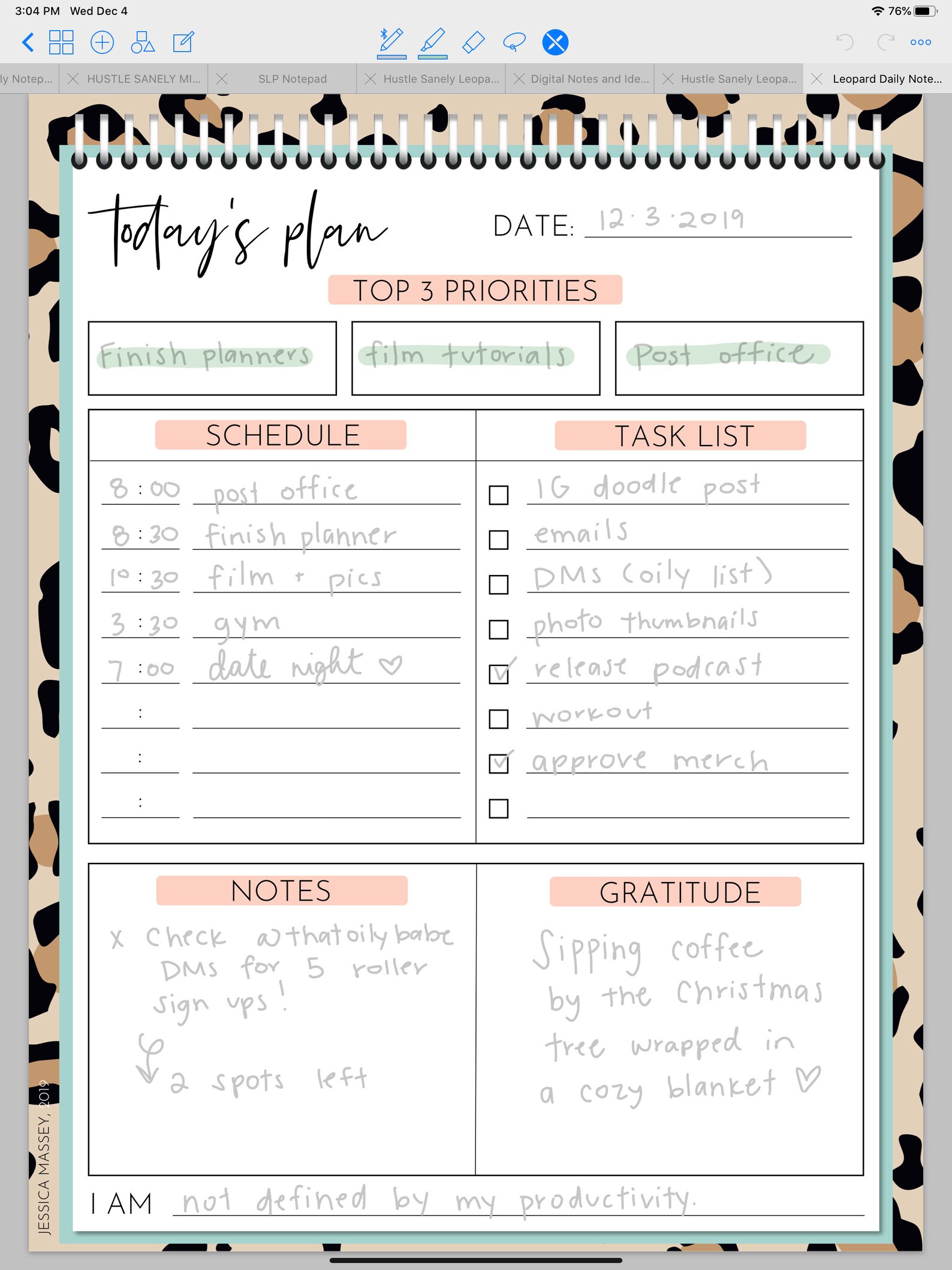 Digital Daily Planning Leopard Print Notepad | Hustle Sanely® - Etsy