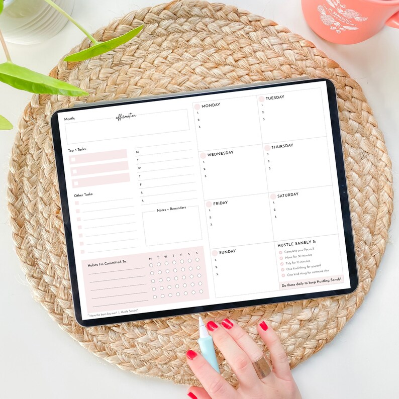 Digital Weekly Planning Notepad With Habit Tracker | Hustle Sanely® - Etsy