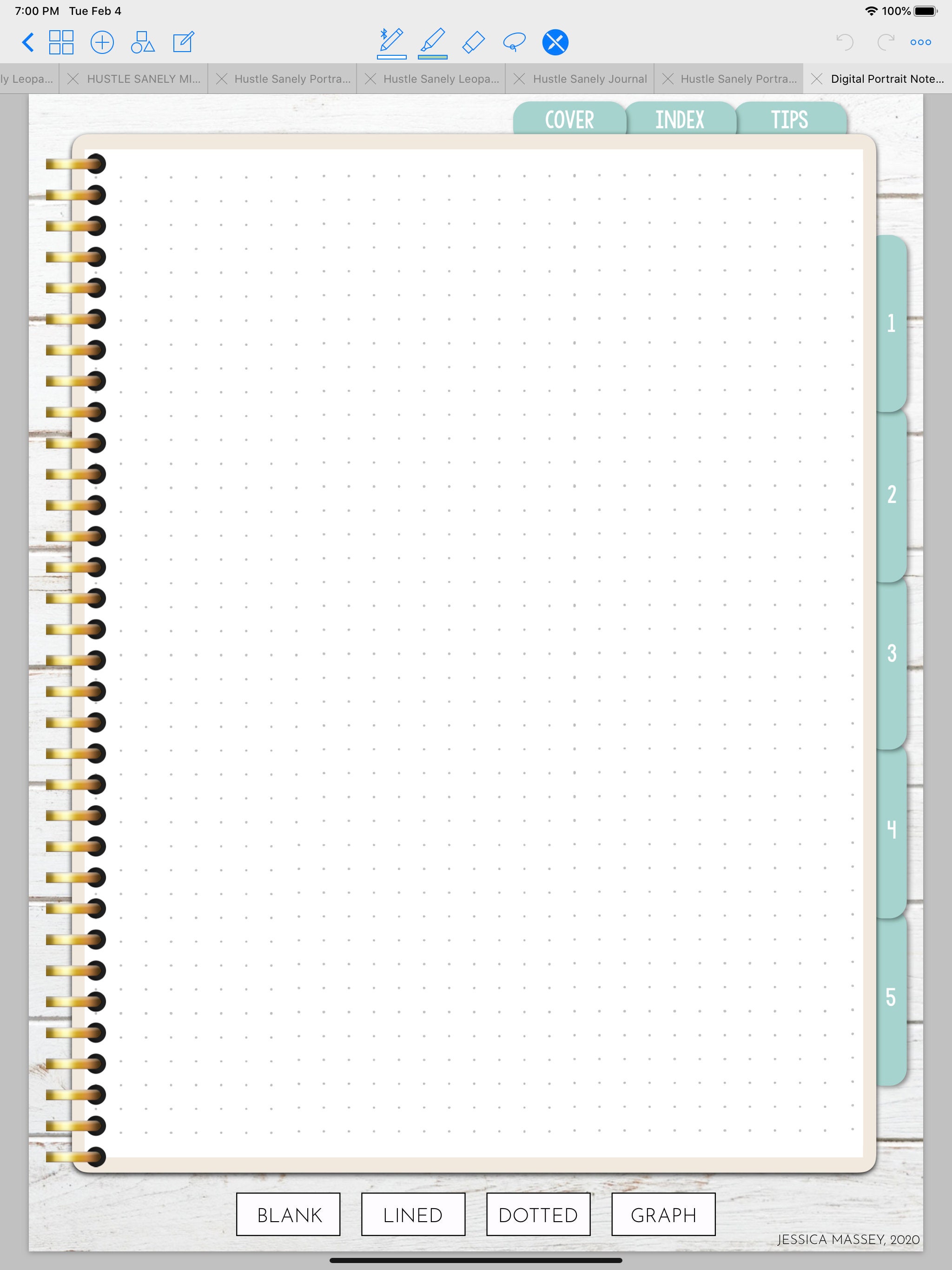 Digital Portrait Notebook With 5 Tabs Terrazzo Design Blank, Dotted ...