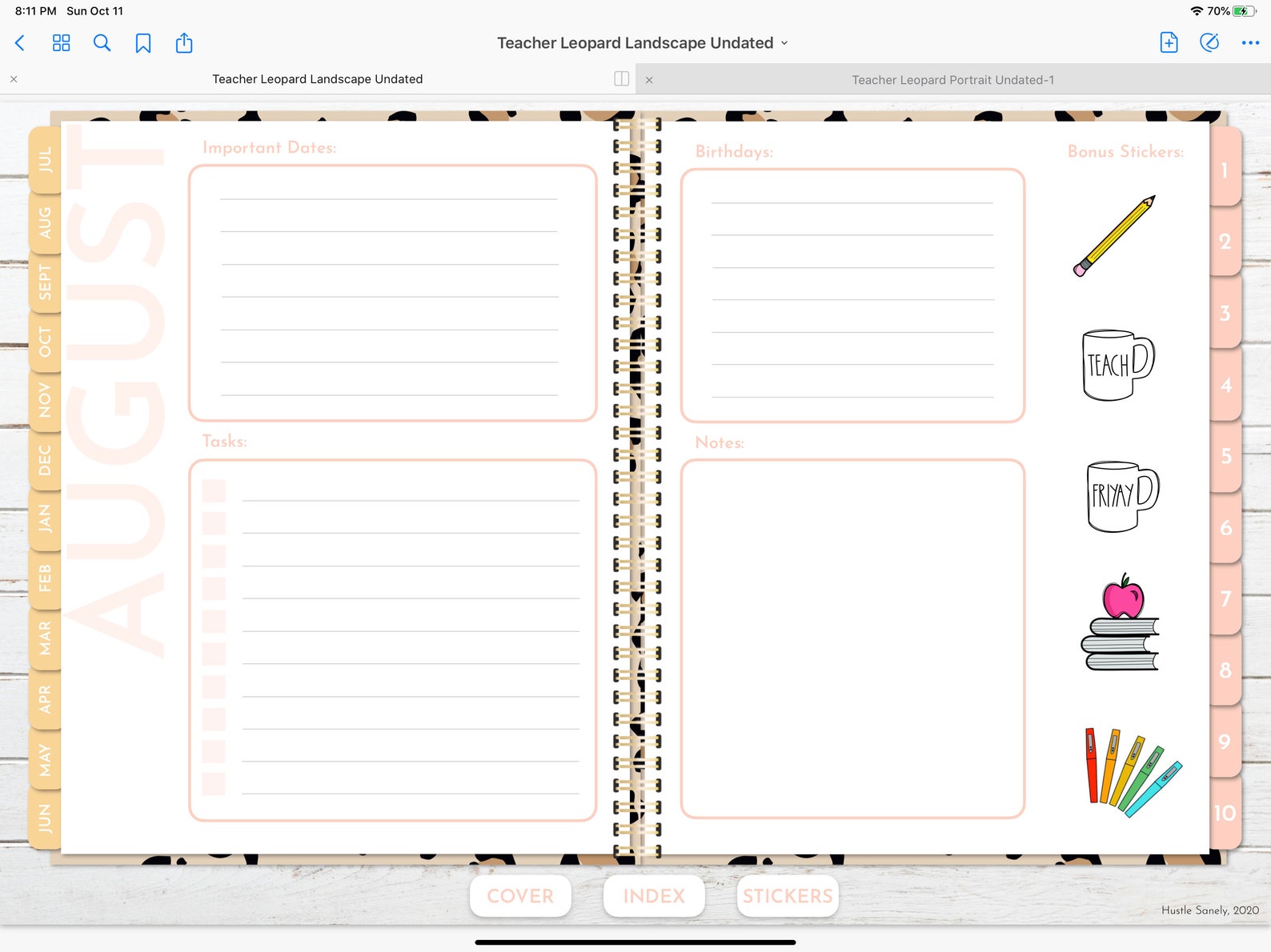 Customizable Leopard Digital Teacher Planner | Undated Landscape ...